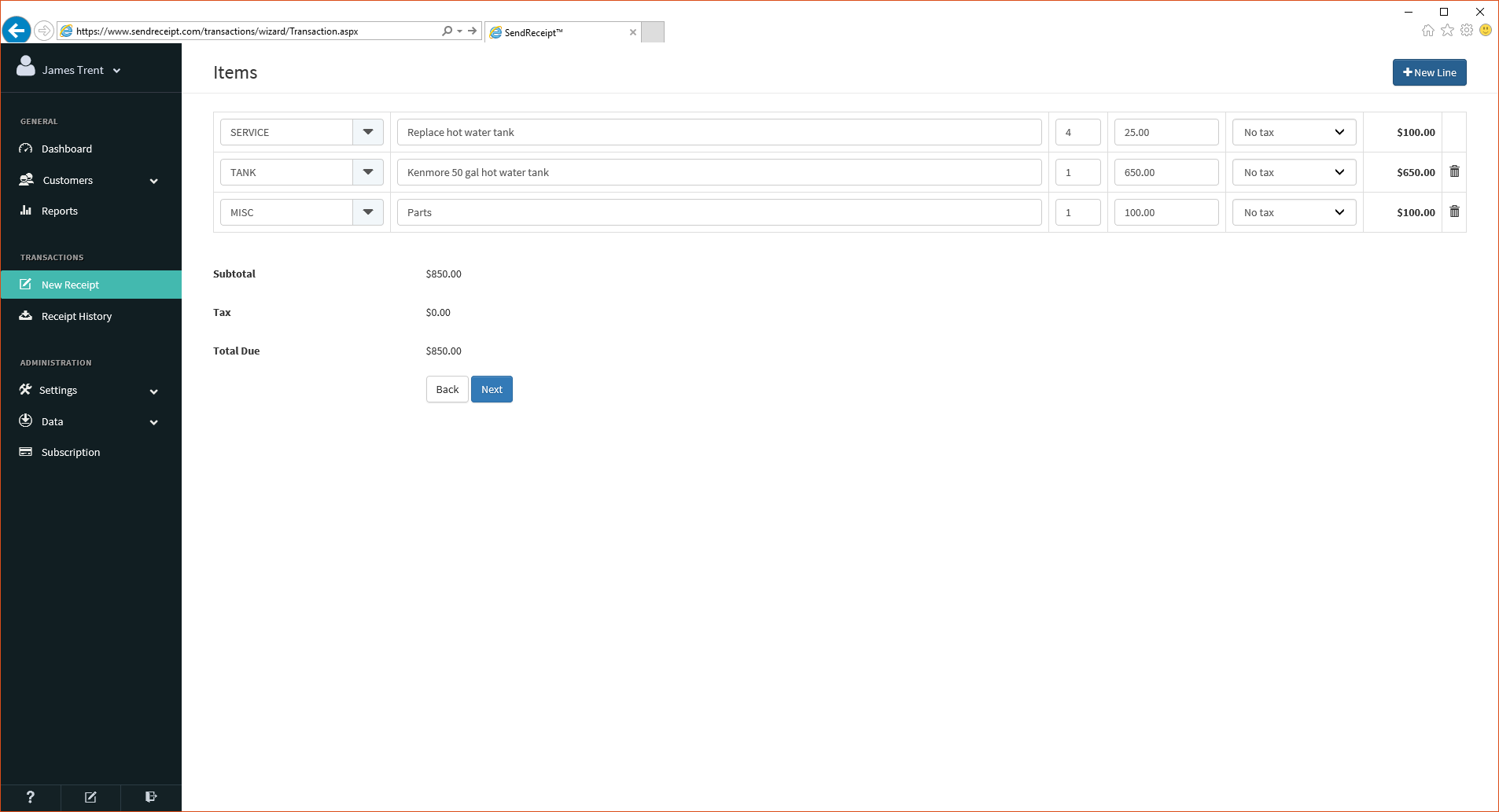 SendReceipt - Create sales receipts in the cloud